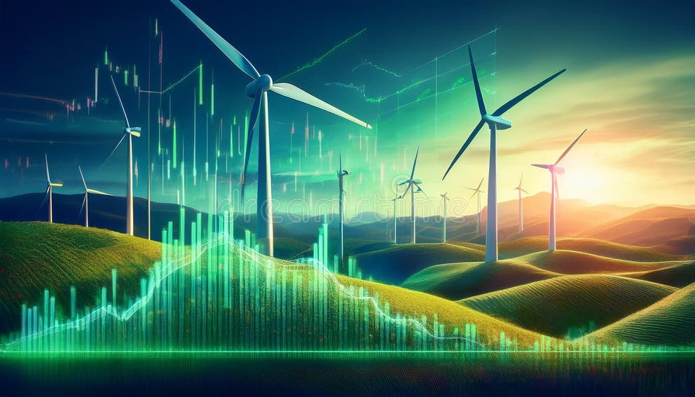 Wind Turbines with Renewable Energy Data Overlay Stock Illustration ...