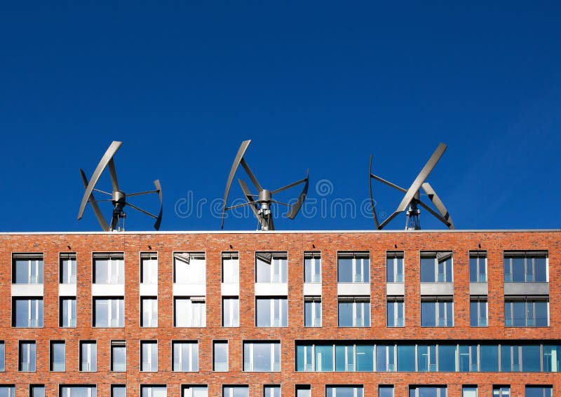 Wind Turbines on the Roof of a Building Stock Photo - Image of electric ...