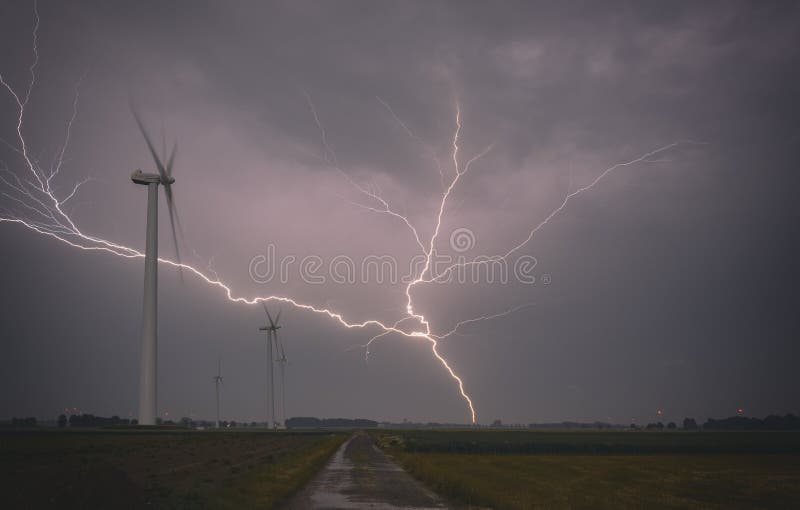 Wind Turbines during a Scenic Lightning Stock Image - Image of ...