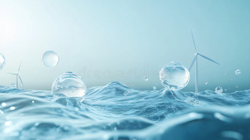 Wind Turbines in Sea Water. Ecology Concept Stock Illustration ...