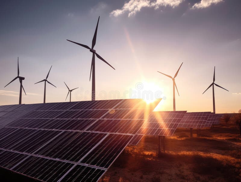 Wind Turbines and Solar Panels. Green Energy Concept Stock Illustration ...