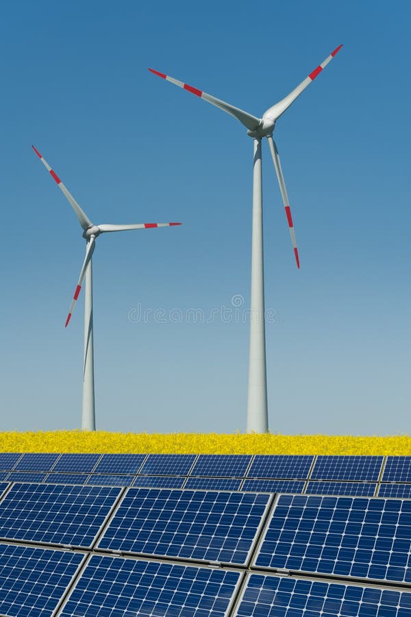 Solar Plant with Wind Turbine at Farm Stock Image - Image of holland ...