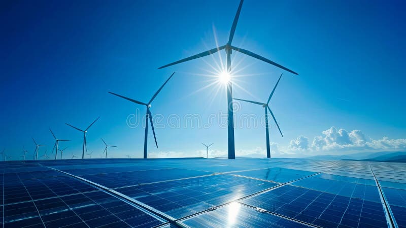 Wind Turbines and Solar Panels in the Sun Stock Image - Image of ...