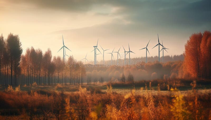Wind Turbines Spinning, Powering Farm with Sustainable Energy Generated ...