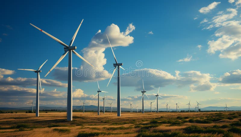 Wind Turbines Spinning in the Sunset, Generating Renewable Electricity ...
