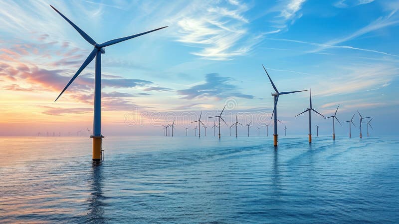 Wind Turbines Standing in Water Generate Electricity. Wind Turbines in ...