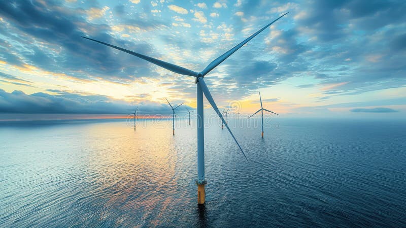 Wind Turbines Standing in Water Generate Electricity. Wind Turbines in ...