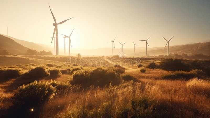 Wind Turbines in Sunny Morning. Generative AI Stock Photo - Image of ...