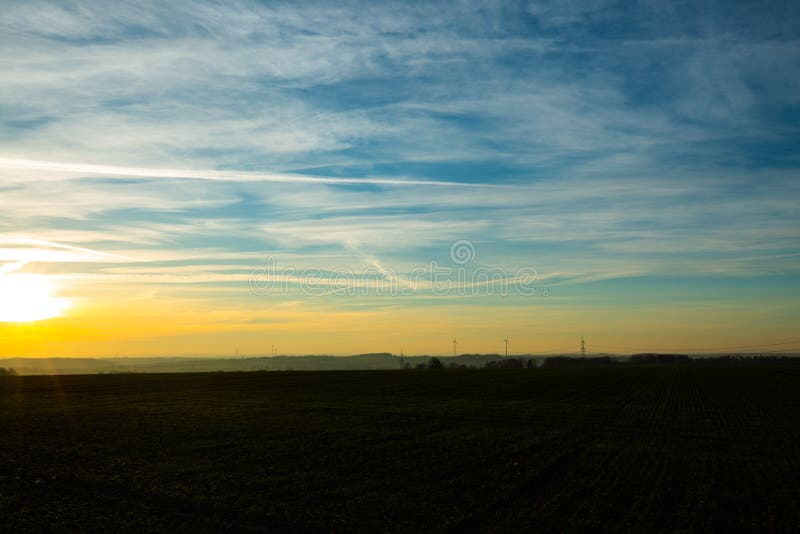 Wind Turbines at Sunrise in Thuringia, Solar Energy Stock Photo - Image ...