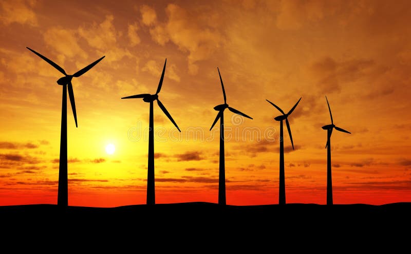 Wind Turbines at sunset stock photo. Image of landscape - 14338406