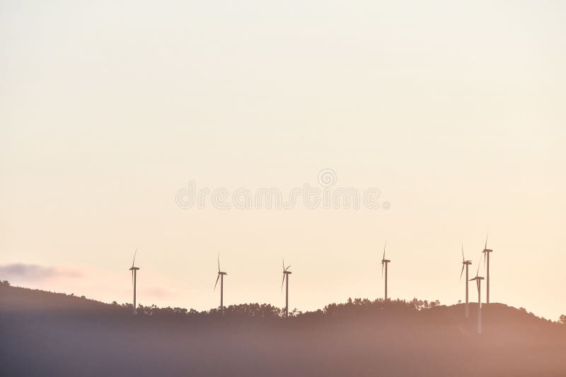 Wind Turbines at Sunset, Photo As a Background Stock Image - Image of ...