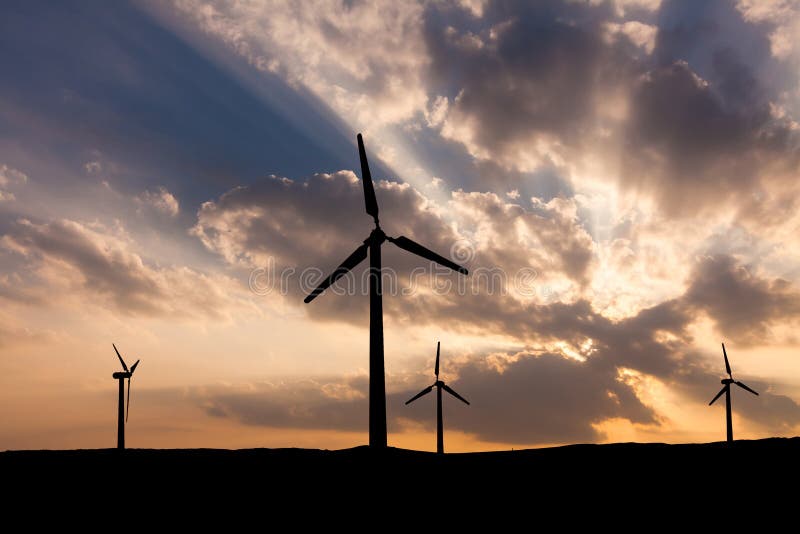Wind Turbines on the Sunset Sky Background Stock Image - Image of ...