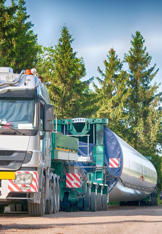 Wind turbines on trailer stock image. Image of road, load - 93271541