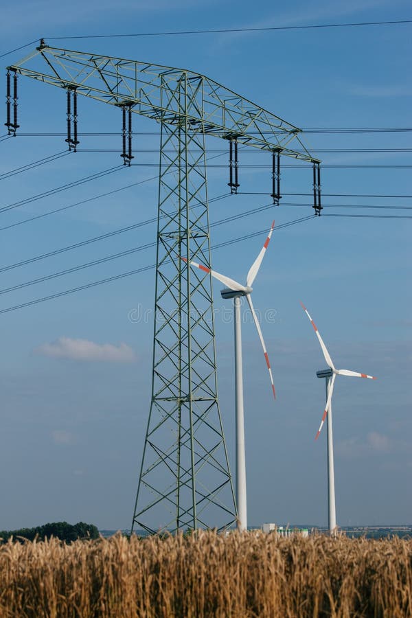 Wind Turbines and Transmission Line Stock Image - Image of turbines ...
