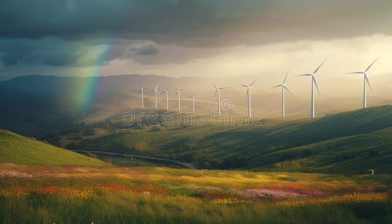 Wind Turbines Turning, Powering Nature Sustainable Resources Generated ...