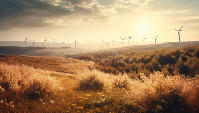 Wind Turbines Turning, Powering Sustainable Industry Growth Generated ...