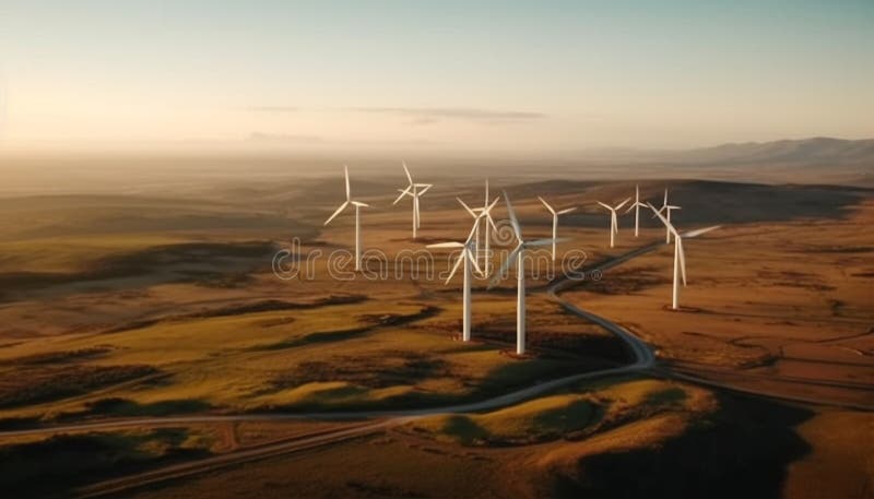 Wind Turbines Turning in a Row, Powering Sustainable Resources ...