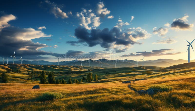 Wind Turbines Turning in the Sunset, Powering a Green Future Generated ... Wind Turbines Turning in the Sunset, Powering a Green Future Generated ...