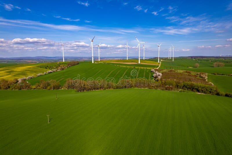 Wind Turbines Windmill Energy Seen from Aerial View Drone. Stock Image ...