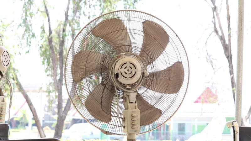 The Wind Turns the Blades of a Standing Fan in the Garden Stock Footage ...