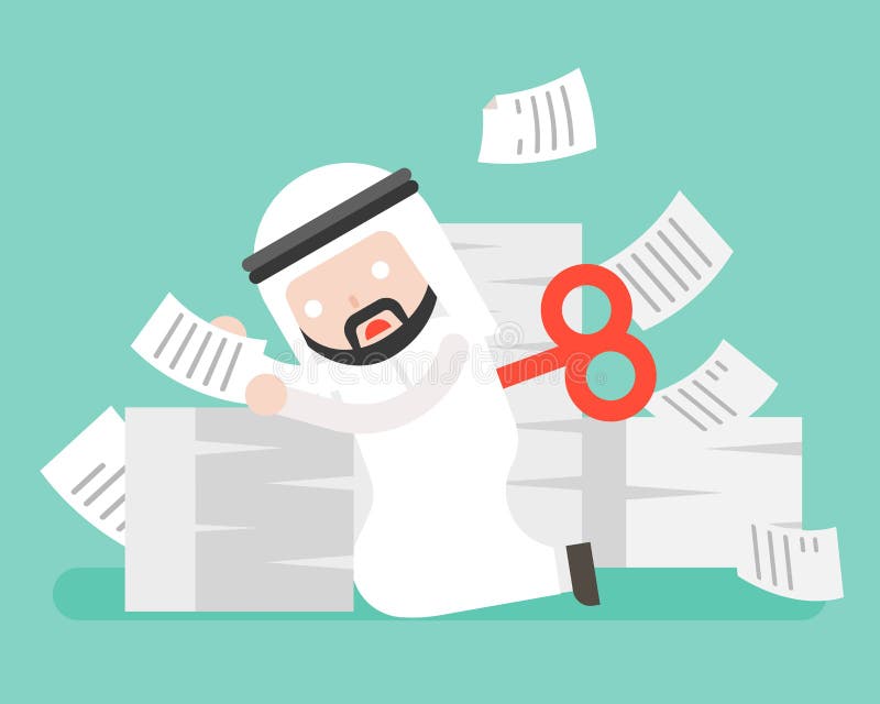 Wind Up Arab Businessman End of Energy and Stop Working at Pile Stock ...