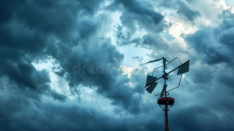 Dramatic Wind Vane Standing Strong Against Dark Stormy Skies at Dusk ...