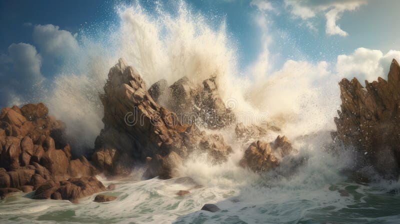Wind and Waves Colliding on a Shoreline, Showcasing the Dynamic ...