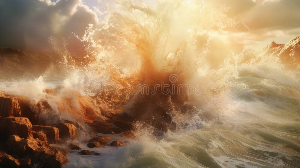 Wind and Waves Colliding on a Shoreline, Showcasing the Dynamic ...