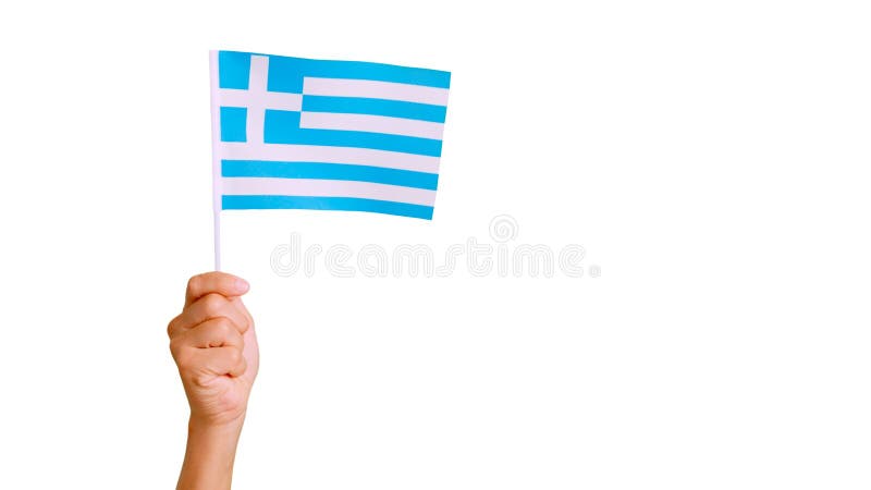 Wind Waving a Greek Pennant Holding by a Hand Stock Photo - Image of ...