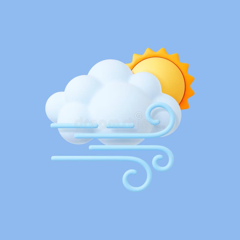 Wind Weather 3d Icon. Realistic Cloud on Blue, Windy Day Symbol Stock ...