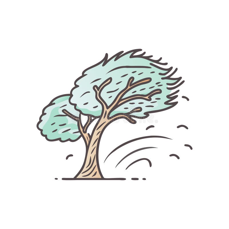 Windblown Tree Silhouette Vector Illustration - Strong Wind Concept ...
