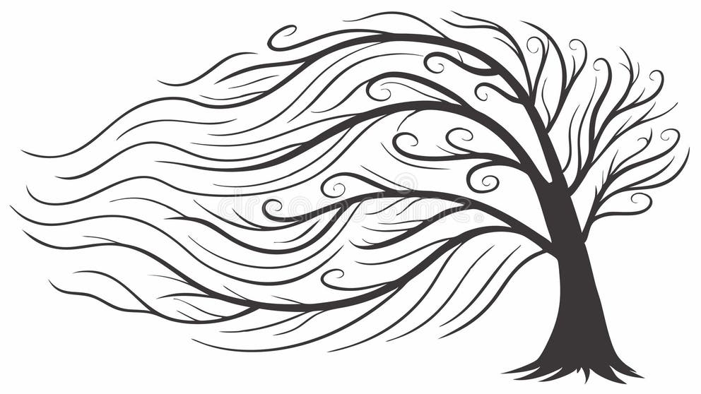Windblown Tree on an Open Landscape, Vector Design Generative AI Stock ...