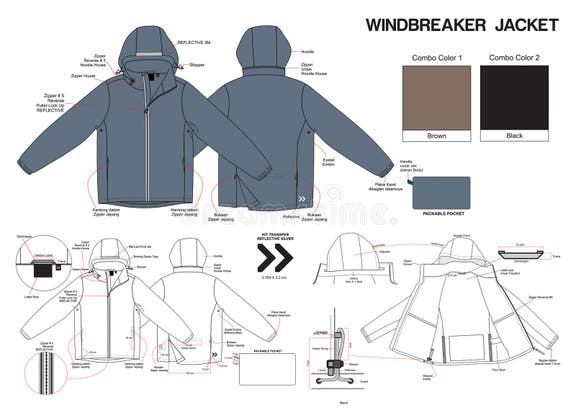 Windbreaker Jacket Mockup Vector with Detailed Description Stock Vector ...