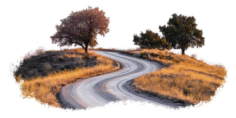 Winding Asphalt Road with Autumn Trees Isolated on Transparent ...