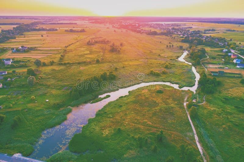The Winding Brook Flows Across the Field Stock Image - Image of forest ...