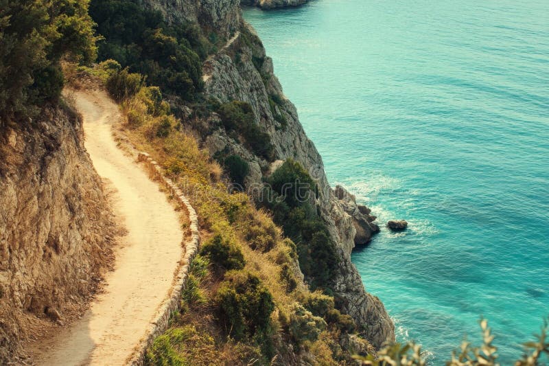Winding Coastal Path Along a Cliffside Overlooking the Ocean Stock ...