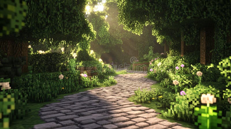 A Winding Cobblestone Path Leading through a Dense, Sunlit Forest Pic ...