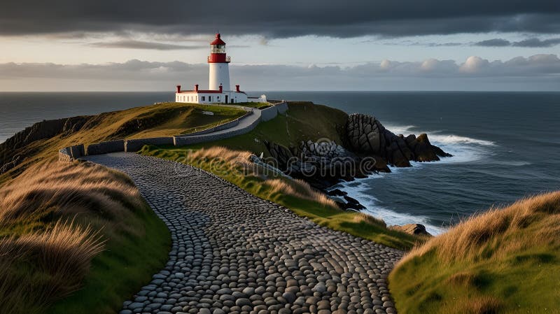 A Winding Cobblestone Path Leading To a Historic Lighthouse on the ...