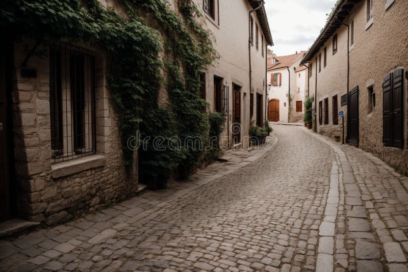 A Winding Cobblestone Path through a Sleepy Village Stock Illustration ...