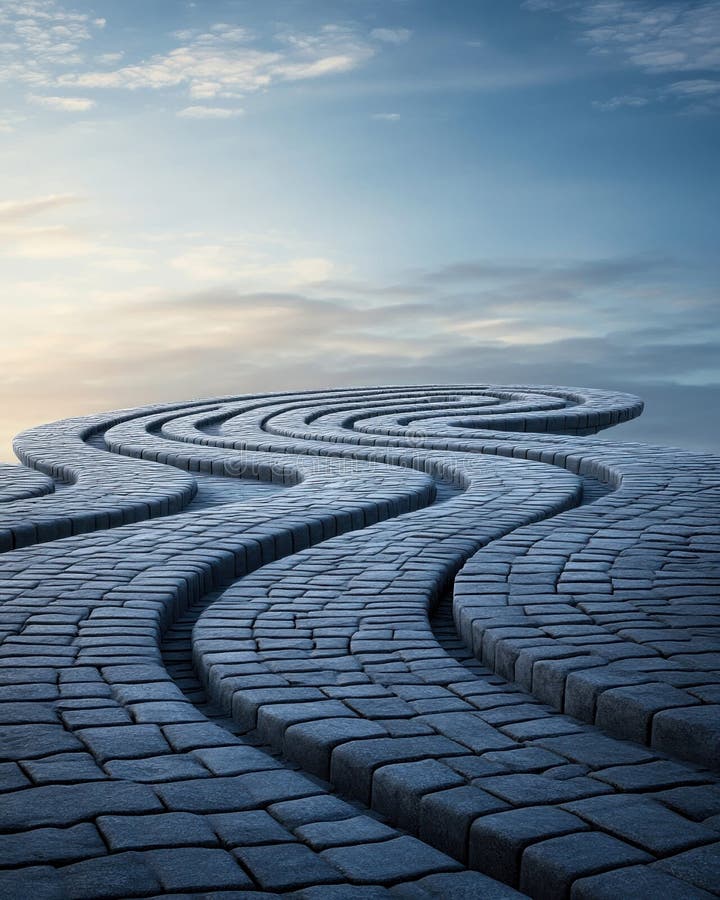 Winding Cobblestone Path Transitioning into a Labyrinth Stock ...