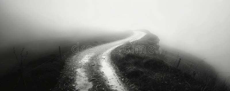 Winding Country Road in Dense Fog Stock Image - Image of nature ...