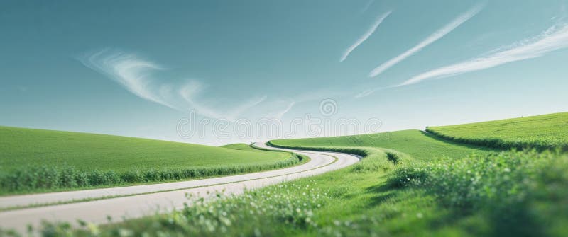 A Winding Country Road Leading through Lush Green Fields Stock Photo ...