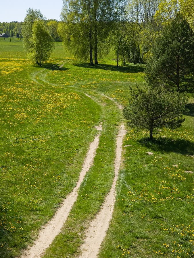 A Winding Country Road on a Sunny Spring Day Stock Image - Image of ...