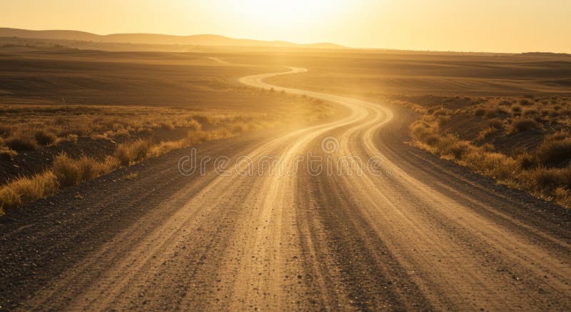 Winding Desert Road at Sunset Stock Illustration - Illustration of ...