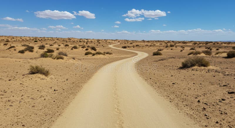 Winding Desert Road Under a Blue Sky Stock Illustration - Illustration ...