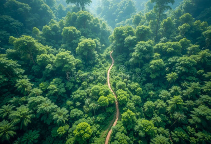 A Winding Dirt Path Cuts through a Dense Tropical Rainforest ...
