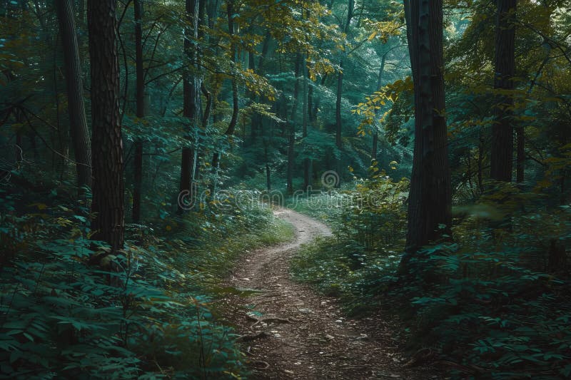 Winding Dirt Path Leading through Lush Green Forest Stock Illustration ...