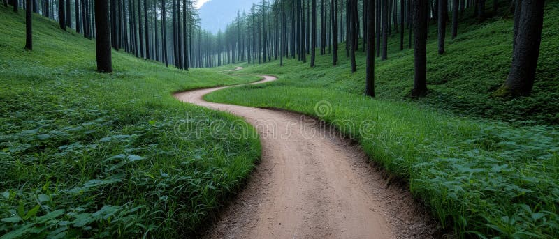 A Winding Dirt Path through a Lush Forest. Stock Photo - Image of brown ...