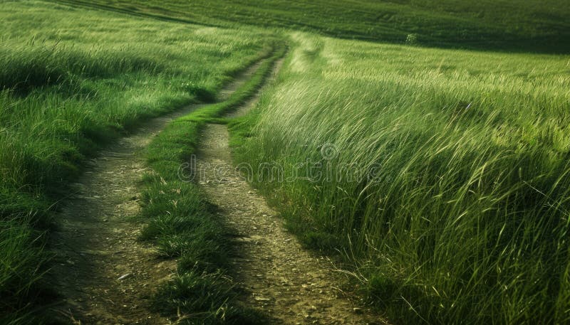 A Winding Dirt Path through Lush Green Fields at Sunrise Stock Image ...