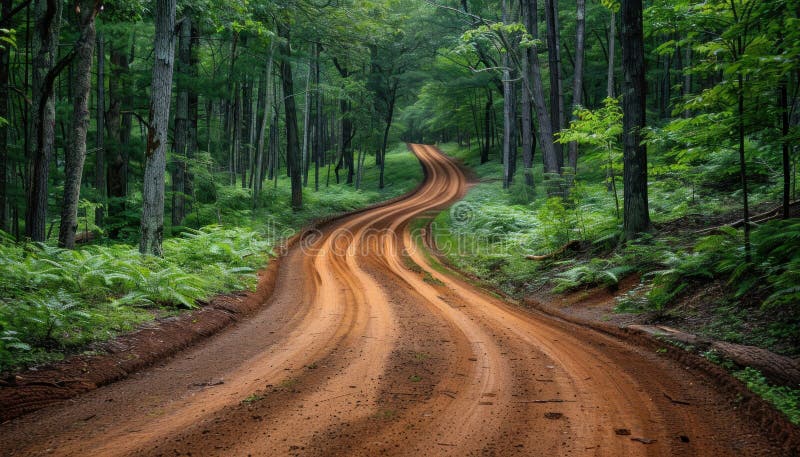 Winding Dirt Road Leading through Lush Green Forest Stock Image - Image ...
